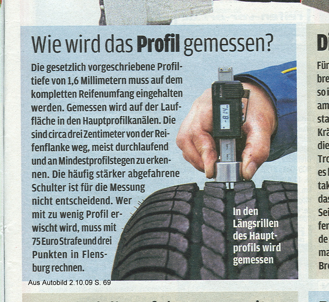 Profiltiefenmessung laut Auto-Bild